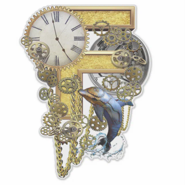 Steampunk Capital F Sculpture Sticker | Zazzle