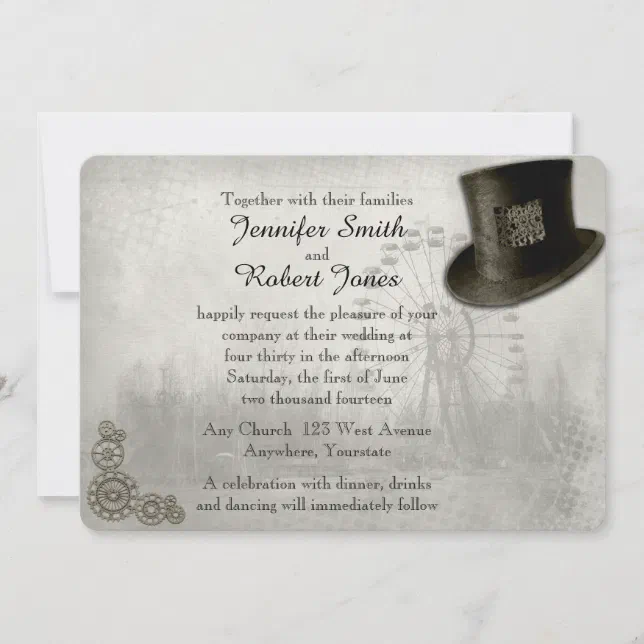 Steampunk Carnival Top Hat Wedding Invitation | Zazzle