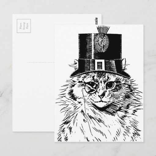 Steampunk Cat Greeting Card, Kitty in Top Hat Postcard | Zazzle