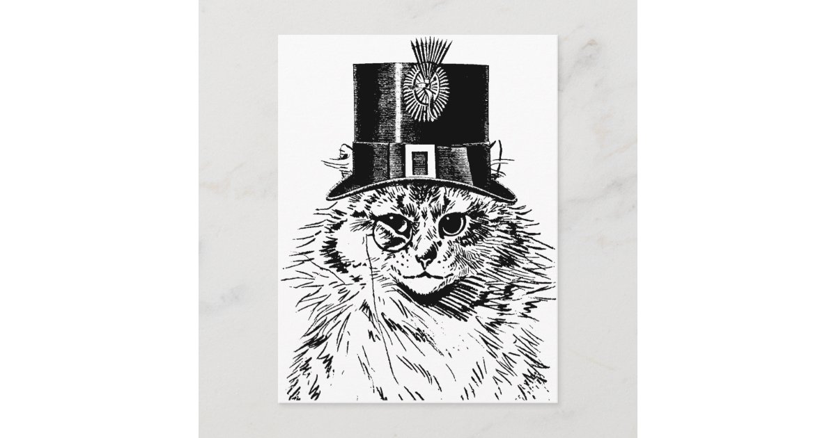 Steampunk Cat Greeting Card, Kitty in Top Hat Postcard | Zazzle
