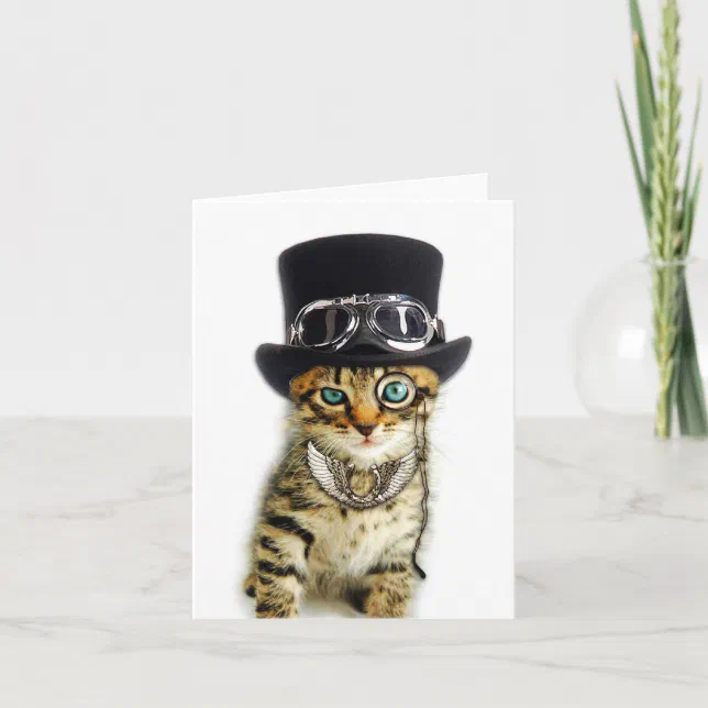 Steampunk Cat Note Card | Zazzle