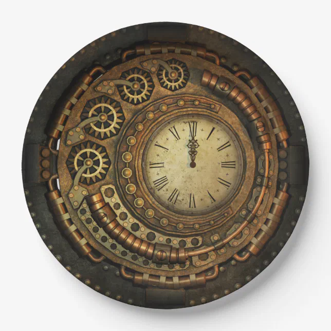 Steampunk Clock Disposable Paper Plates | Zazzle