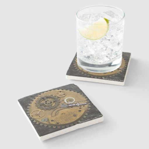 Steampunk Clock Drink Coaster, SciFi Stone Coaster | Zazzle