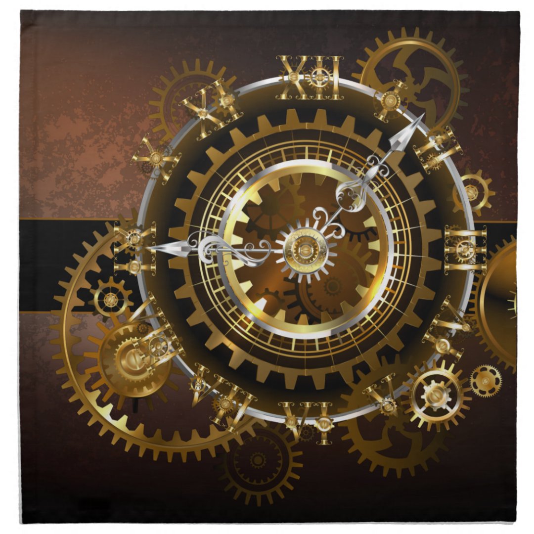 Steampunk clock with antique gears cloth napkin | Zazzle