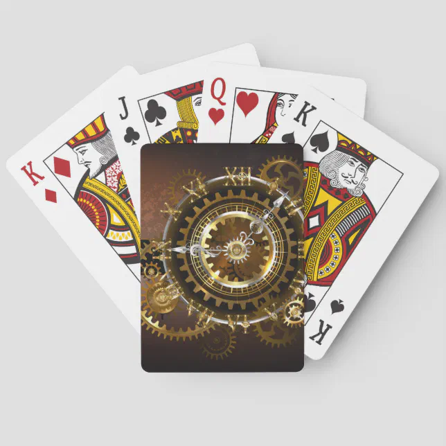 Steampunk clock with antique gears poker cards | Zazzle