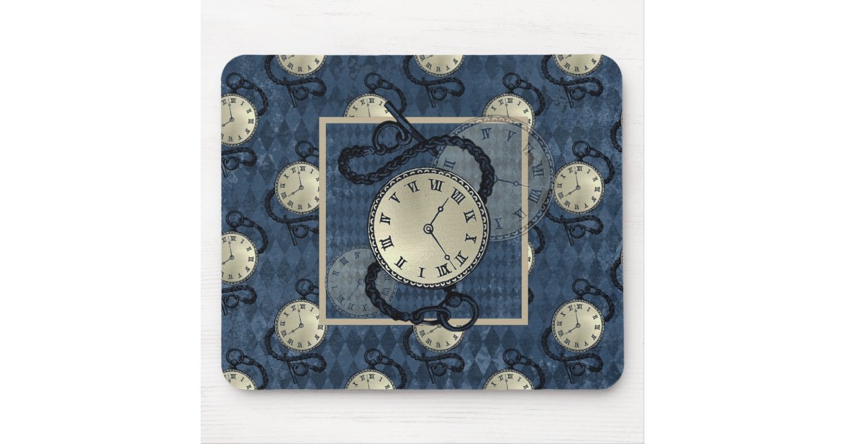 Steampunk clocks & blue diamond mouse pad | Zazzle