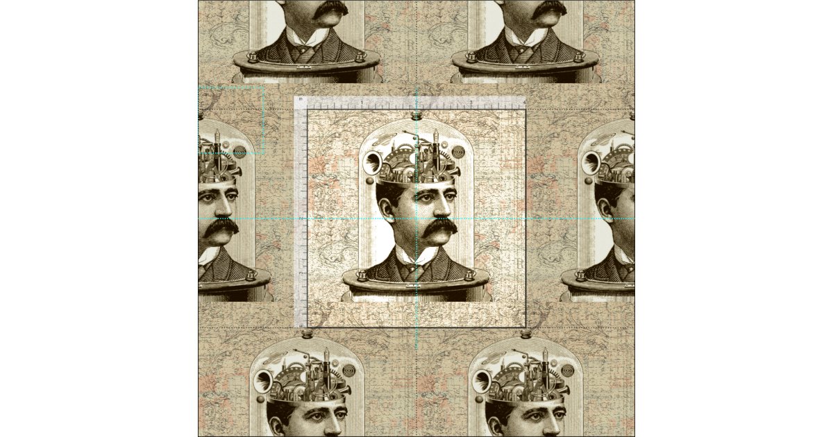 Steampunk clockwork brain moustache man fabric | Zazzle