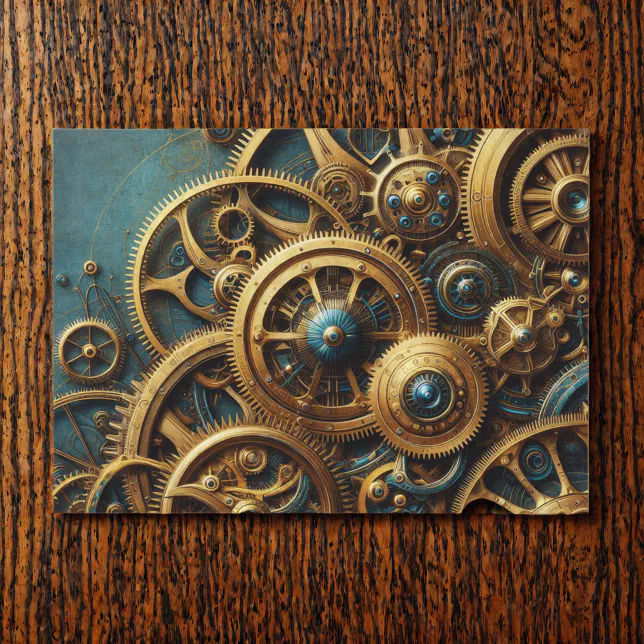 Steampunk Clockwork Gold and Teal Tissue Paper | Zazzle
