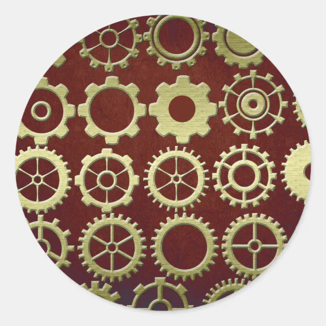 Steampunk Cogs and Gears Art Classic Round Sticker | Zazzle