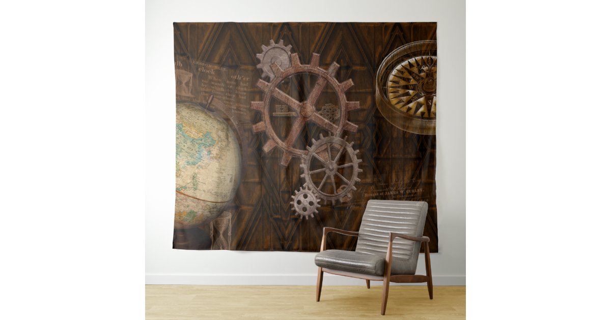 Steampunk Cogs , Gears & Skeleton Key Tapestry | Zazzle