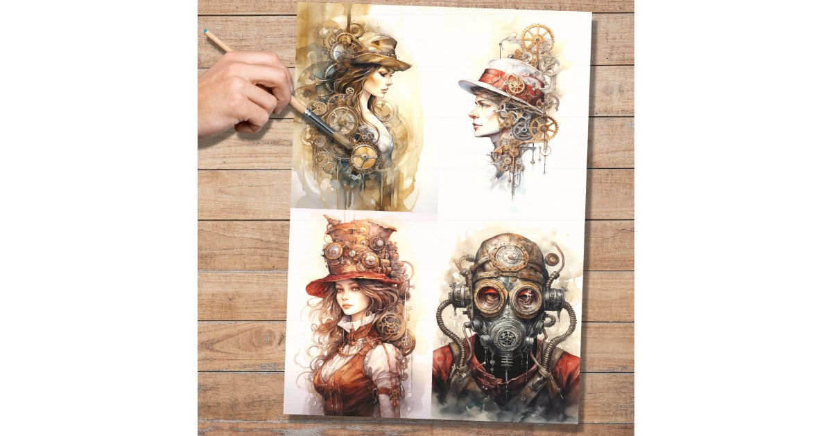 Steampunk Collage 1 Decoupage Paper | Zazzle
