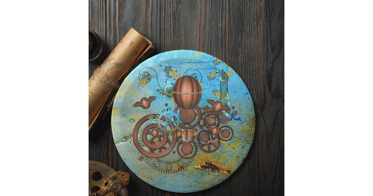 Steampunk Collage Aqua Copper Paper Plates | Zazzle