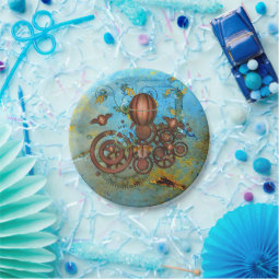 Steampunk Collage Aqua Copper Paper Plates | Zazzle