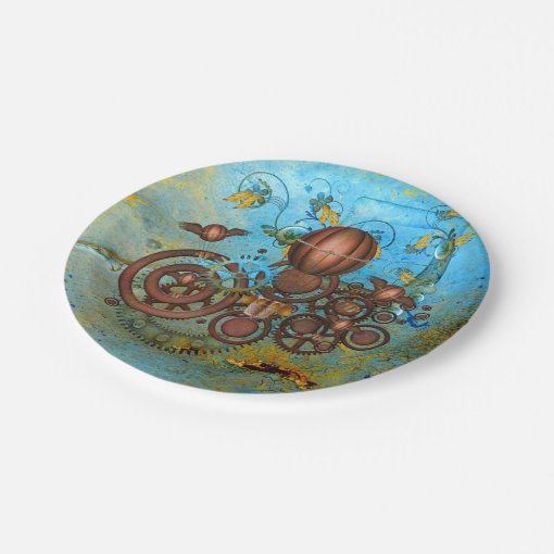 Steampunk Collage Aqua Copper Paper Plates | Zazzle