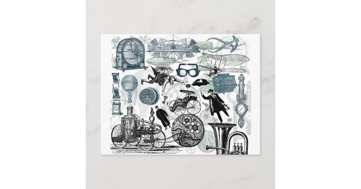 Steampunk Collage Colorized Postcard | Zazzle