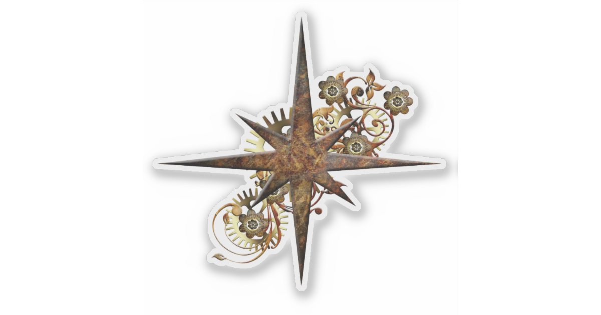 Steampunk Compass Star Transparent Sticker | Zazzle