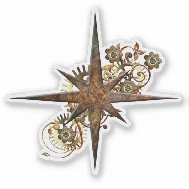 Steampunk Compass Star Transparent Sticker | Zazzle
