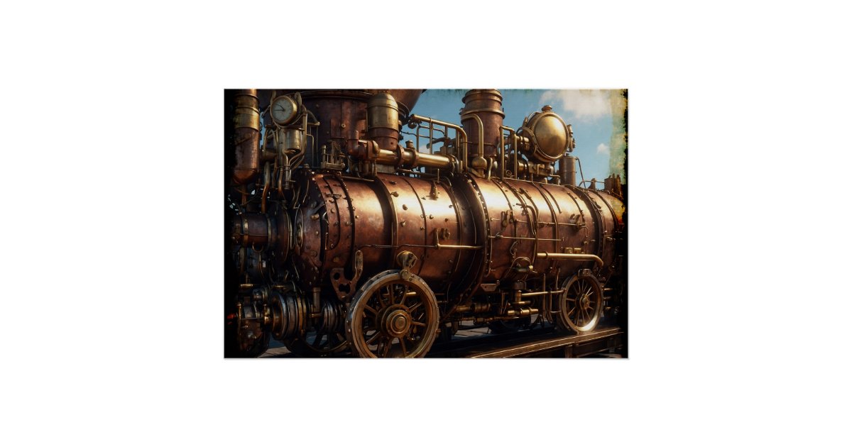 Steampunk Copper Steam Train Poster | Zazzle