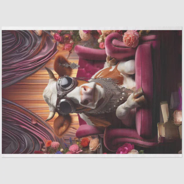 Steampunk Cow Pink Chair Vintage Decoupage Tissue Paper | Zazzle