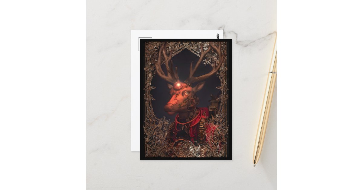 Steampunk Deer Vintage Style Postcard | Zazzle