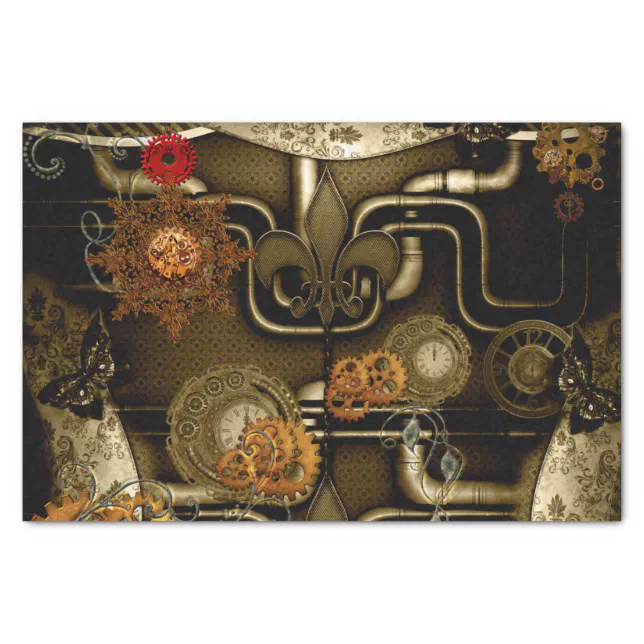 Steampunk design with clocks and gears tissue paper | Zazzle