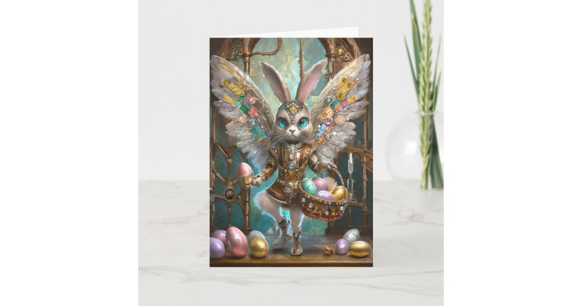 Steampunk Easter Bunny Angel Knight's Apprentice Card | Zazzle