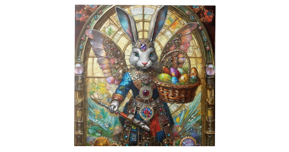 Steampunk Easter Bunny Warrior Angel Ceramic Tile | Zazzle