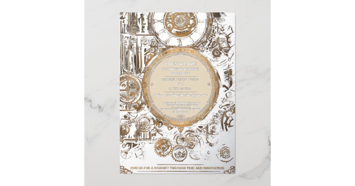 Steampunk Extravaganza Vintage Clockwork Wedding Foil Invitation | Zazzle