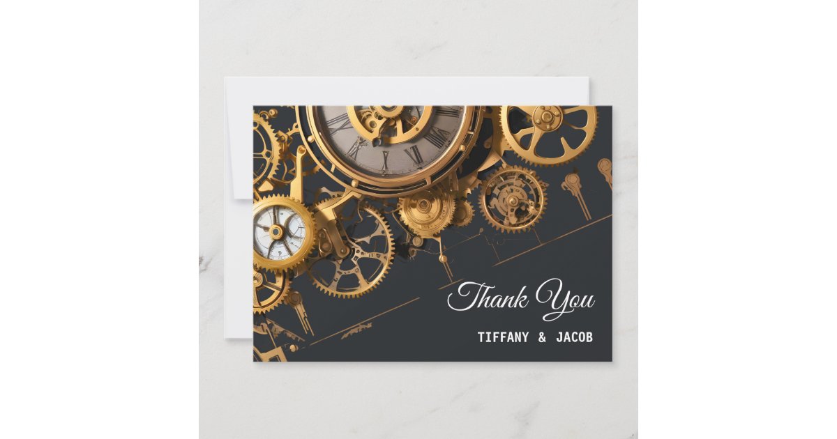 Steampunk Extravaganza Vintage Clockwork Wedding Thank You Card | Zazzle