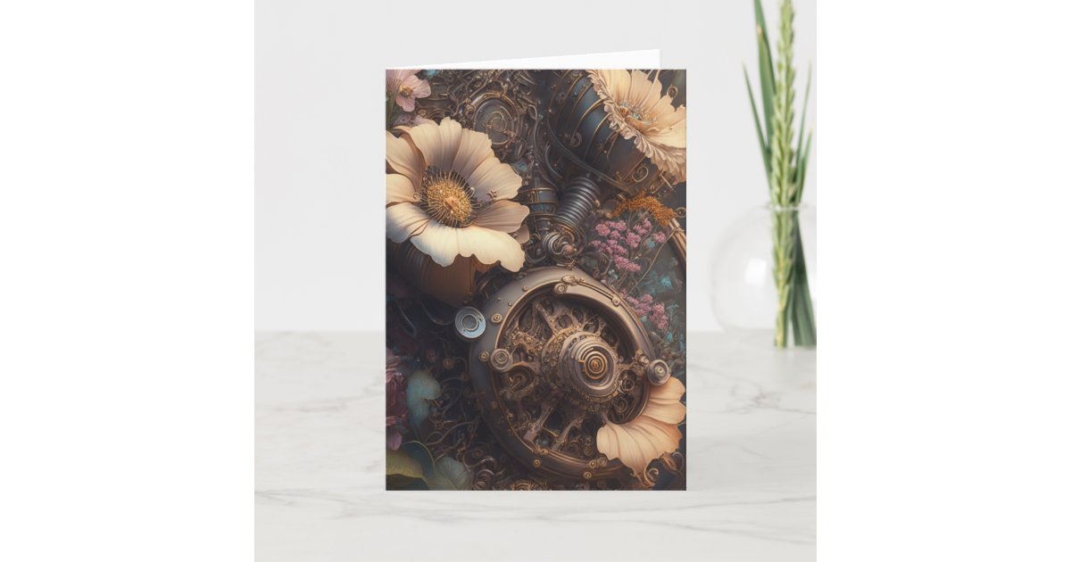 Steampunk Flowers | Just Checking In Card | Zazzle