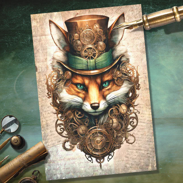 Steampunk Fox 4 Portrait Decoupage Paper | Zazzle