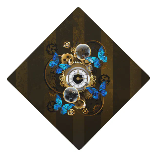 Steampunk Gears and Blue Butterflies Graduation Cap Topper | Zazzle