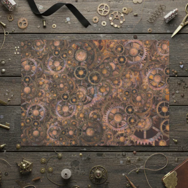 Steampunk Gears Industrial Vintage Rusted Tissue Paper | Zazzle