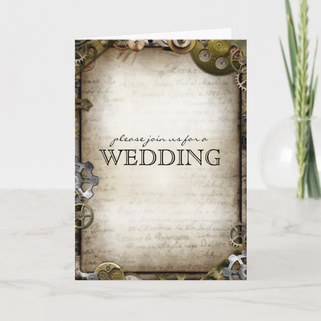 Steampunk Gears Wedding Invitation Greeting Cards | Zazzle