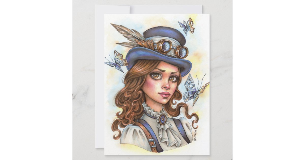 Steampunk Girl Fantasy Female Magician Art Card | Zazzle