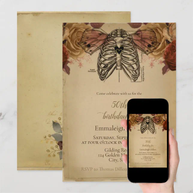Steampunk Gothic Science Fiction Floral Birthday Invitation | Zazzle