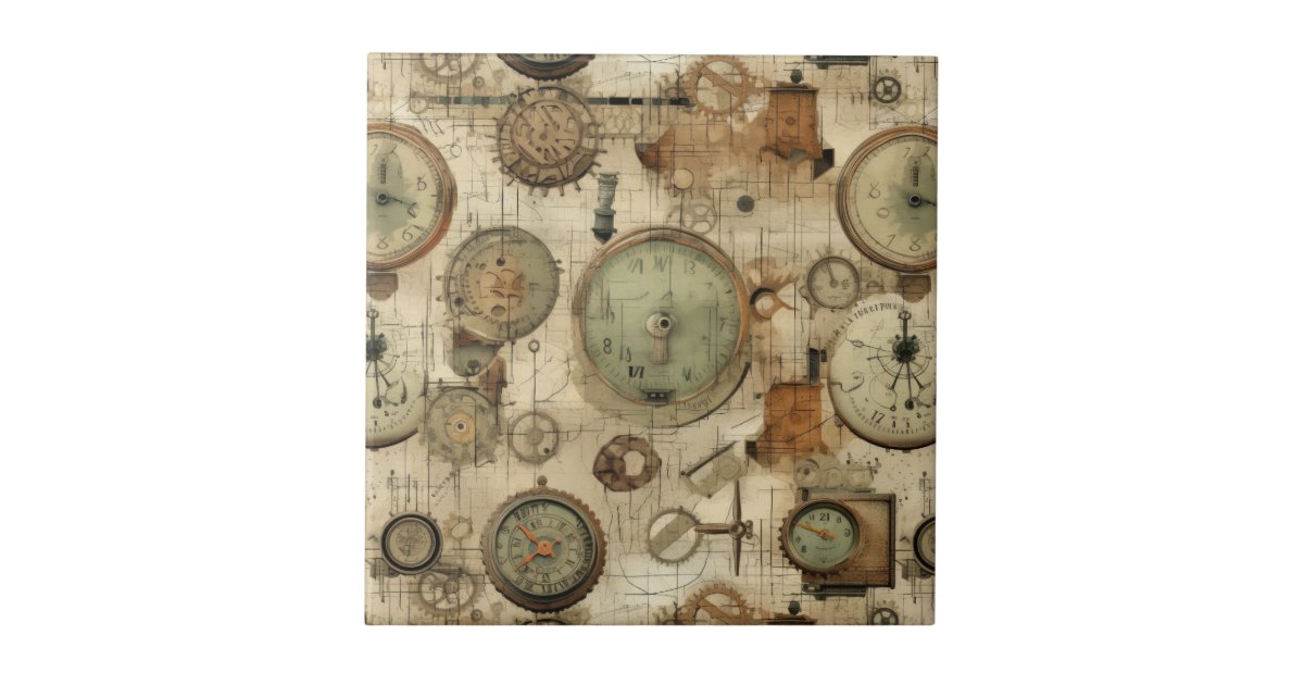 Steampunk Grunge Art Tile | Zazzle