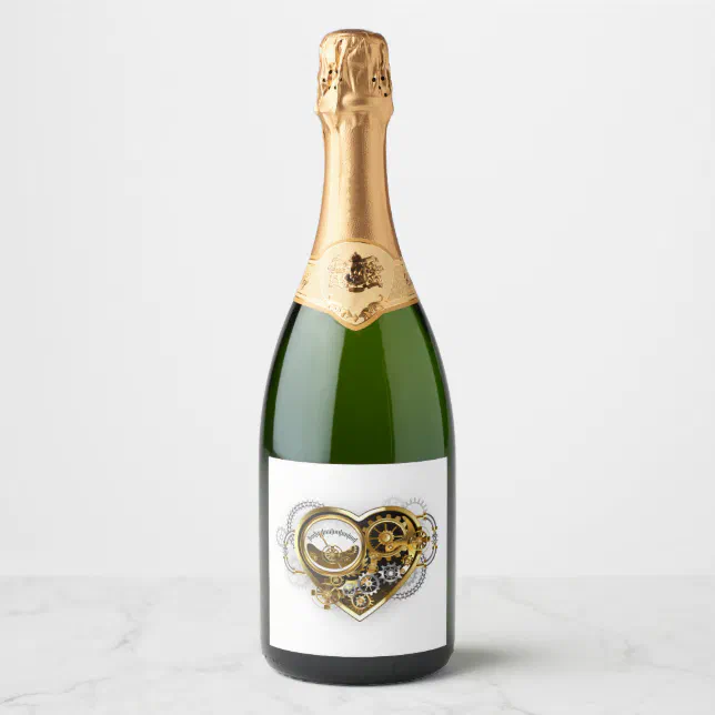 Steampunk Heart with a Manometer Sparkling Wine Label | Zazzle