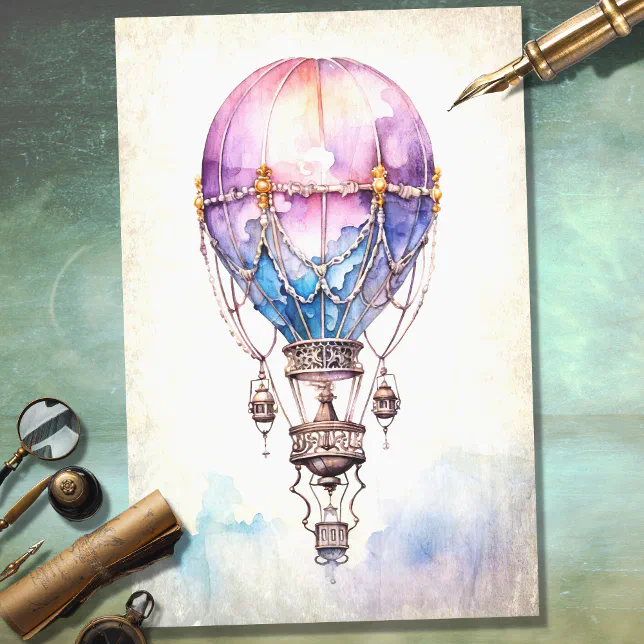 Steampunk Hot Air Balloon 2 Decoupage Paper | Zazzle