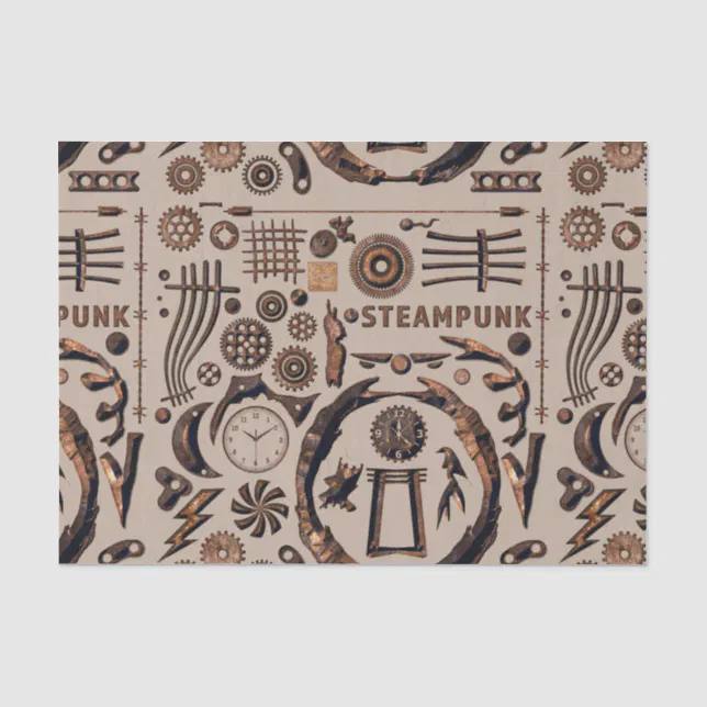 Steampunk Illustrations Pattern Brown Tissue Paper | Zazzle