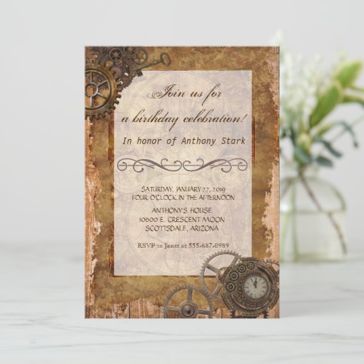 Steampunk Industrial Vintage Birthday Party Invite | Zazzle