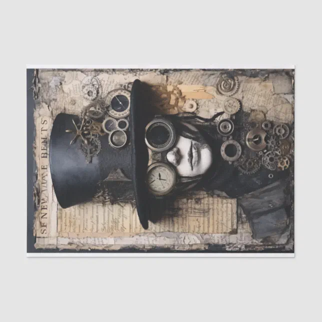 Steampunk-inspired Mixed Media Portrait Tissue Paper | Zazzle