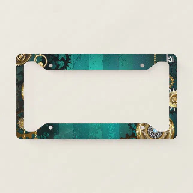 Steampunk Jewelry Watch on a Green Background License Plate Frame | Zazzle