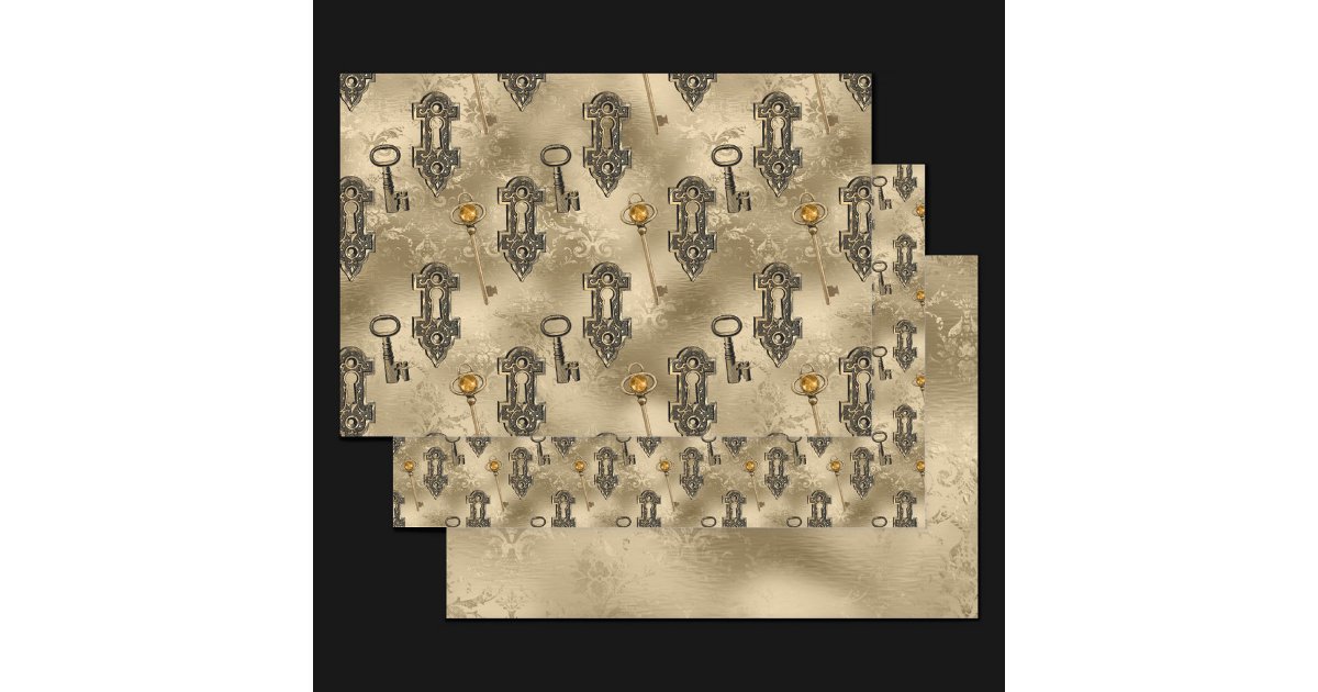 Steampunk Lock and Key Gold | Vintage Decoupage Wrapping Paper Sheets ...