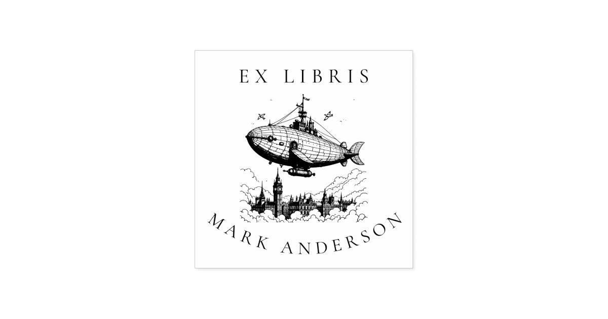Steampunk London Airship Bookplate Stamp | Zazzle
