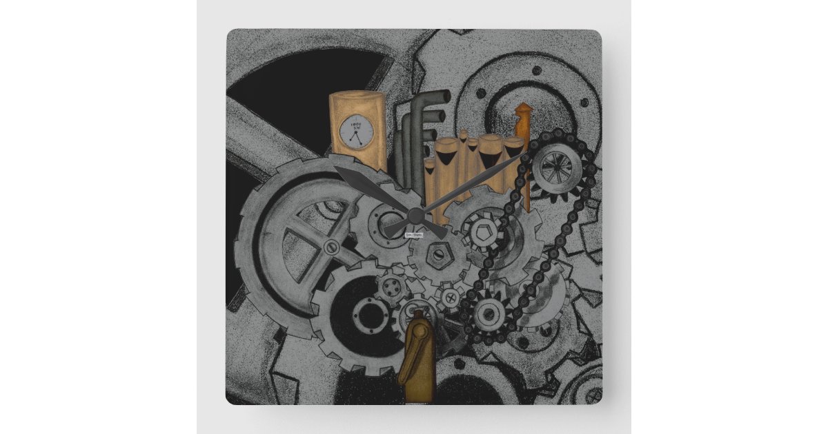 Steampunk Machinery Square Wall Clock | Zazzle