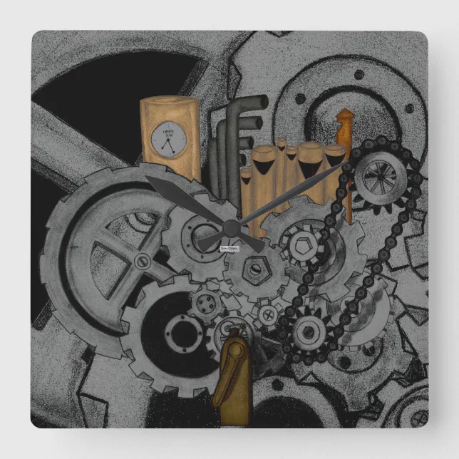 Steampunk Machinery Square Wall Clock | Zazzle