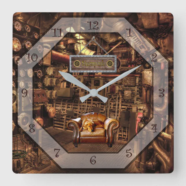 Steampunk ~ Man Cave ~ Gages ~ Meters ~ Pipes ~ Square Wall Clock | Zazzle