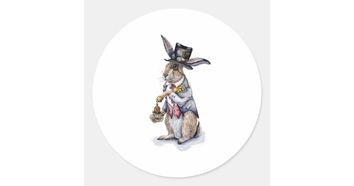 Steampunk March Hare Classic Round Sticker | Zazzle