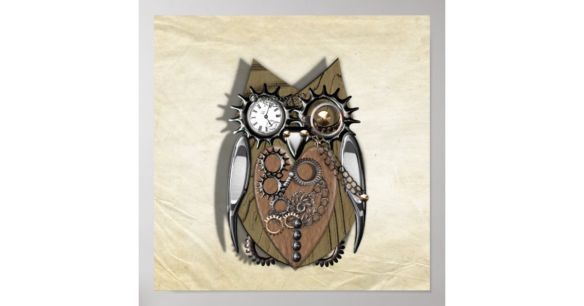 Steampunk Mechanical Gears Owl Poster | Zazzle